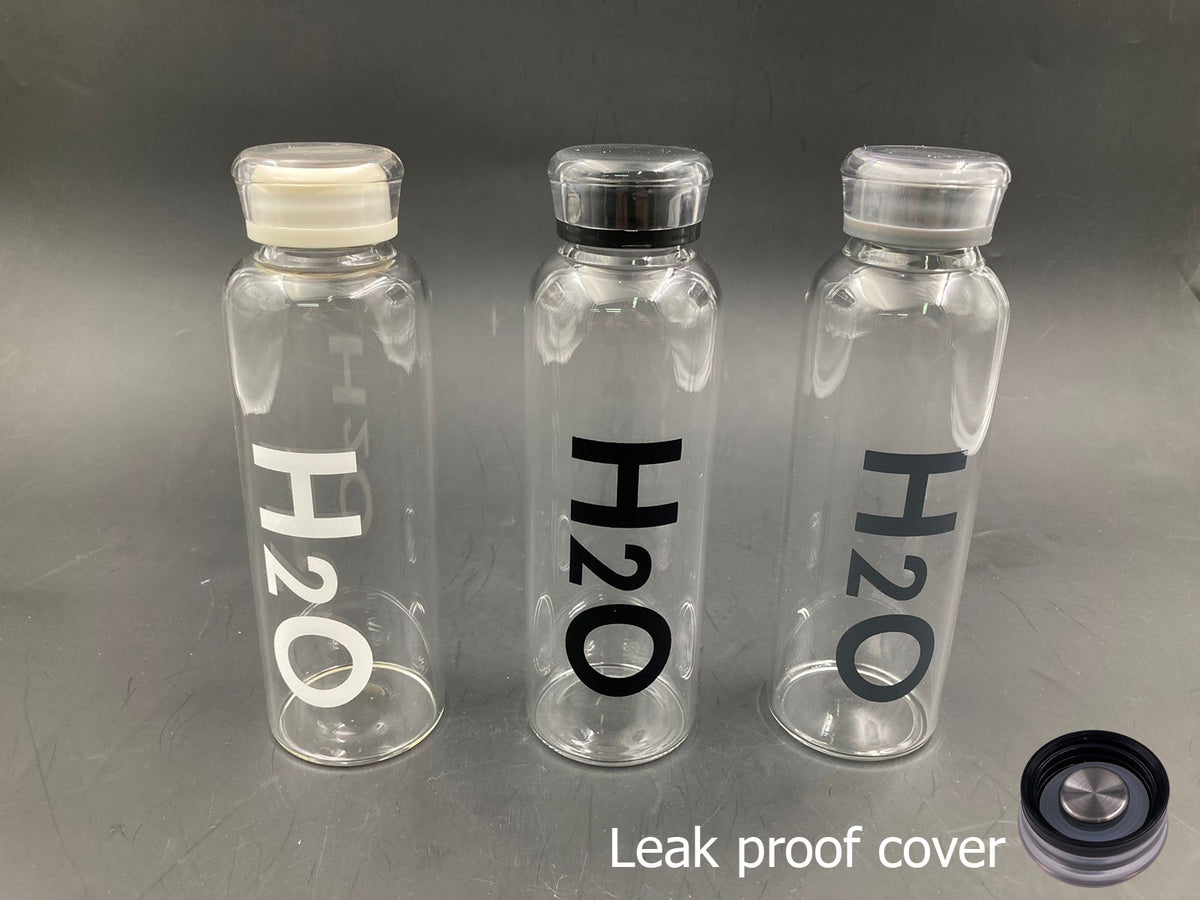 H2O Decorated Glass Water Bottle 500ml with Leak Proof – HouzeCart