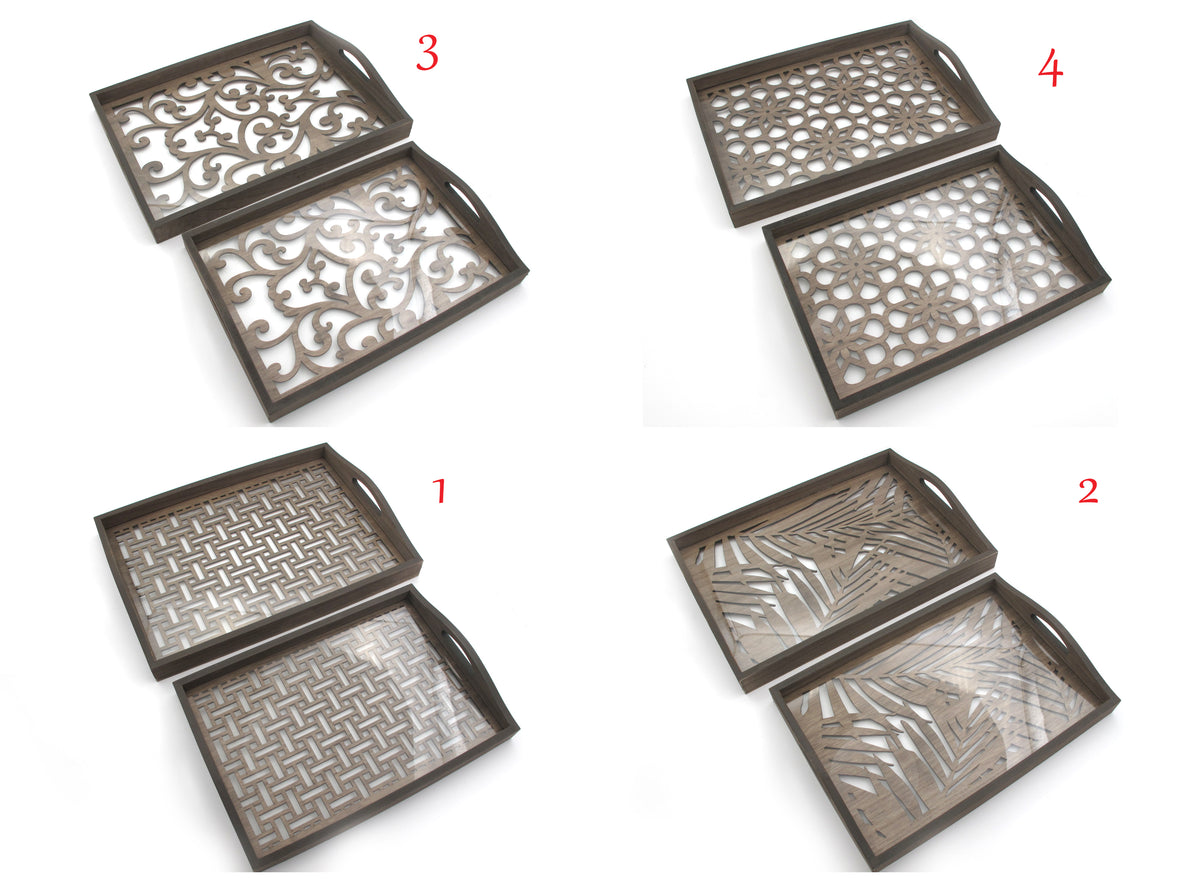 Set of 2 engraved wooden trays – HouzeCart